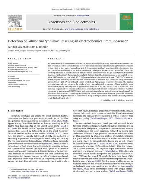 PDF Detection Of Salmonella Typhimurium Using An Electrochemical