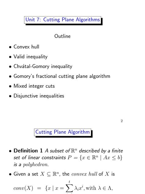 unit 7 cutting plane algorithms pdf linear programming mathematical optimization