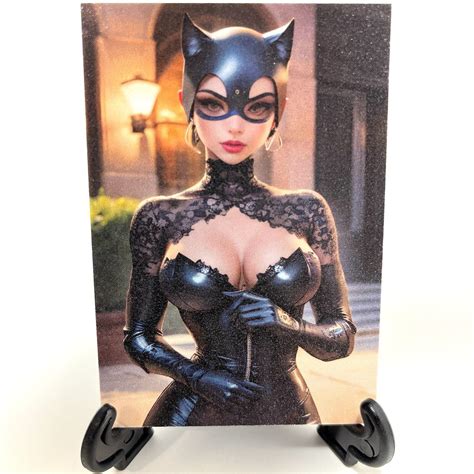Catwoman Sexy Cute Hot Waifu Girl Doujin Goddess Glitter Paper Art Card