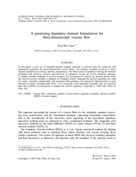 pdf a promising boundary element formulation for three dimensional viscous flow cindy gao