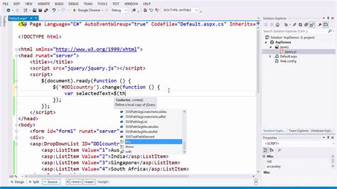 get dropdownlist selected value in client side using jquery youtube