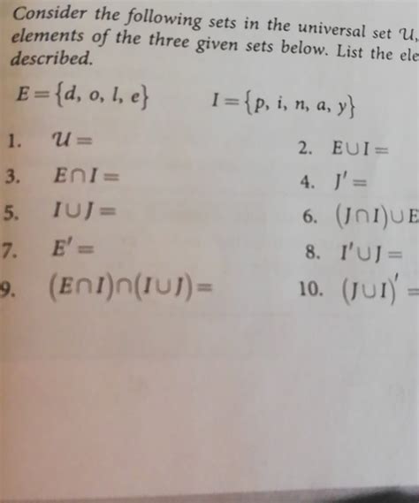 solved consider the following sets in the universal set u elements of the three given sets