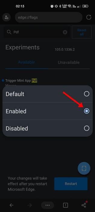 how to enable the hidden pdf viewer in edge browser for android