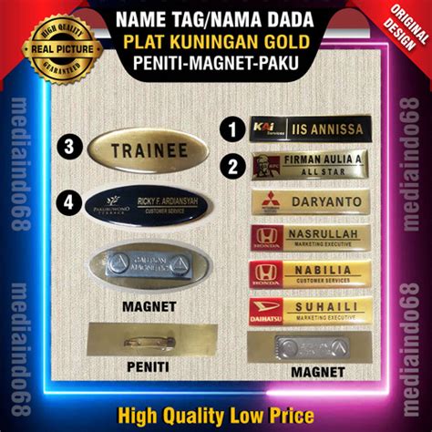 Jual Name Tag Nama Dada Papan Nama Kuningan Custom Satuan Proses Cepat
