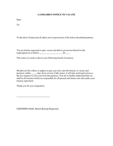Vacate Notice To Landlord Free Printable Documents