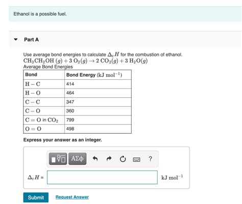 Solved Ethanol Is A Possible Fuel Part A Use Average Bond Chegg