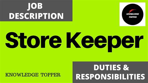Store Keeper Job Description Store Keeper Duties And Responsibilities