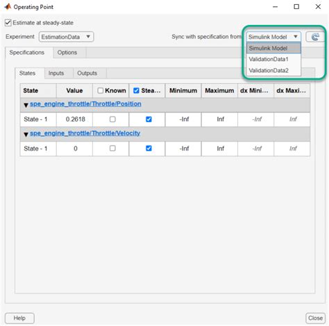 specify steady state operating point for parameter estimation matlab and simulink