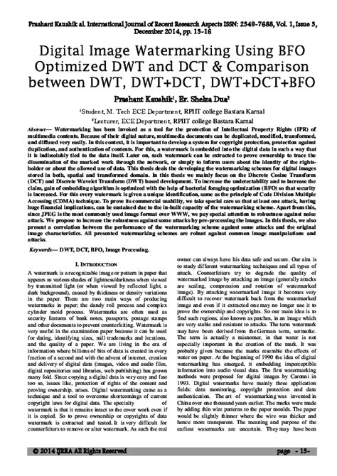pdf digital image watermarking using bfo optimized dwt and dct and comparison between dwt dwt