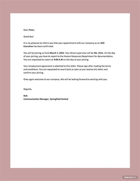 Appointment Letter Template PDF Employment Salary 57 OFF