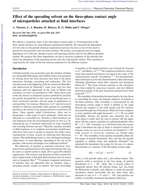 pdf effect of the spreading solvent on the three phase contact angle of microparticles