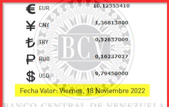 BCV Tipo De Cambio Referencial Y Para Transacciones Del VIERNES 19 De