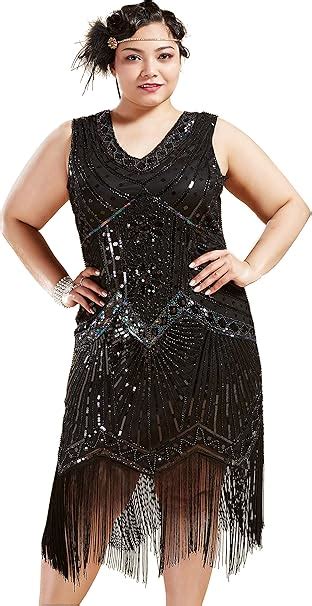 BABEYOND Women S Plus Size Flapper Dresses 1920s V Neck Beaded Fringed