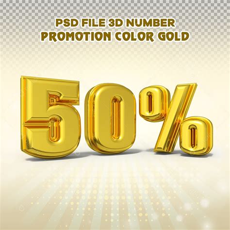 Número 3D 50 Dourado Bordas Elemento Para Composição PSD download