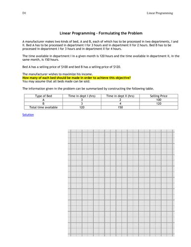 linear programming formulation 1 teaching resources