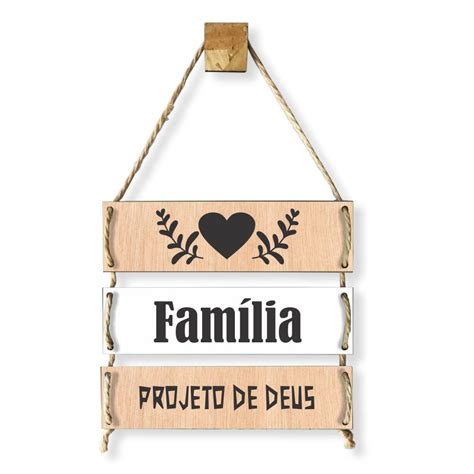 Placa Decorativa Família Projeto de Deus Corda Sisal 40x25cm