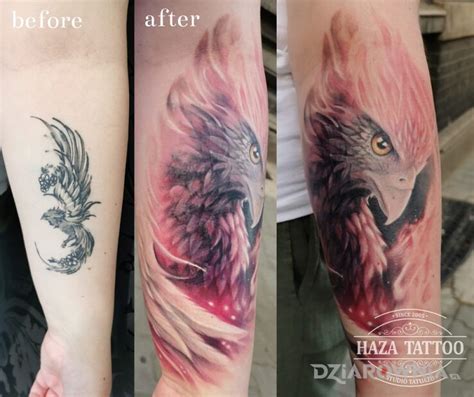 Tatuaż feniks cover up Autor Studio Haza Tattoo dziarownia pl