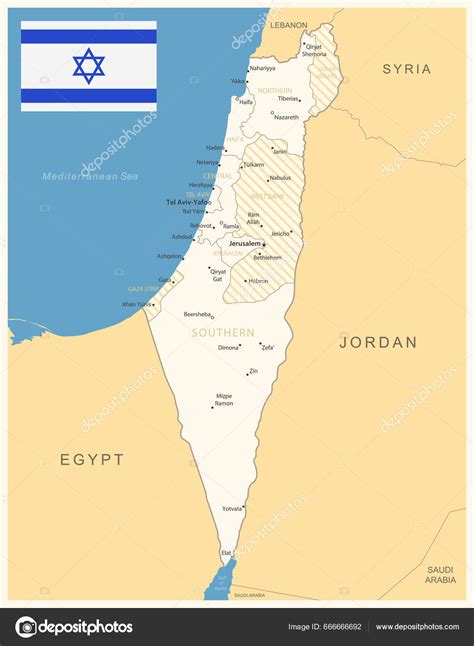 Israel Detaljeret Kort Med Administrative Divisioner Landflag