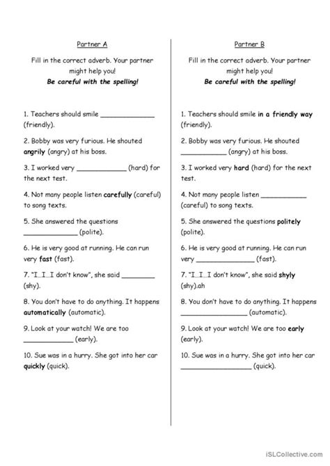 Adverbs Of Manner General Gramma Fran Ais Fle Fiches Pedagogiques Pdf