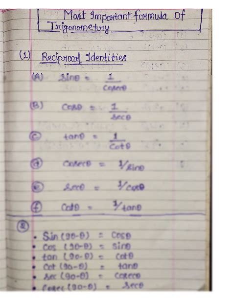 Solution Trigonometry Formula Studypool