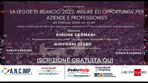 WEBINAR LA LEGGE DI BILANCIO 2002 MISURE ED OPPORTUNITA PER AZIENDE
