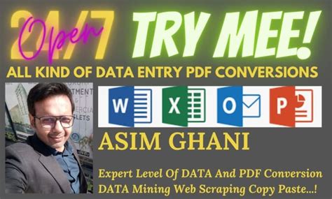 provide any kind of data entry excel data entry copy paste web scraping pdf word by