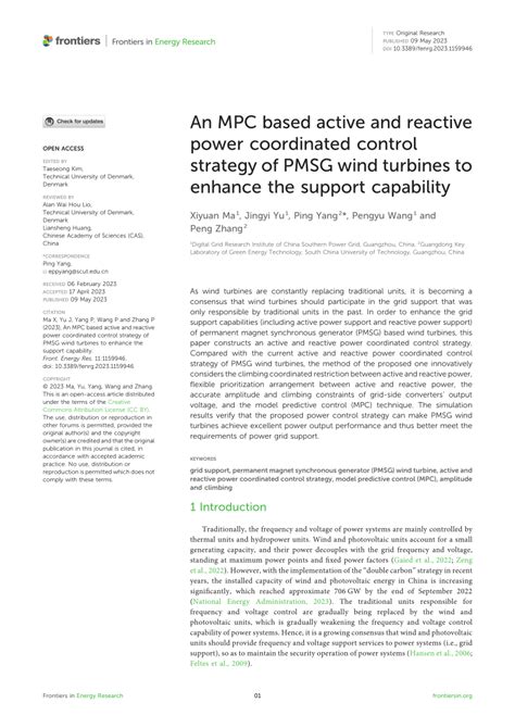 pdf an mpc based active and reactive power coordinated control strategy of pmsg wind turbines