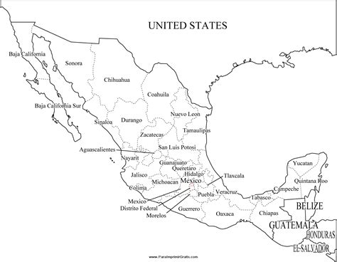 Mapa de México con nombres República Mexicana Descargar e Imprimir Mapas
