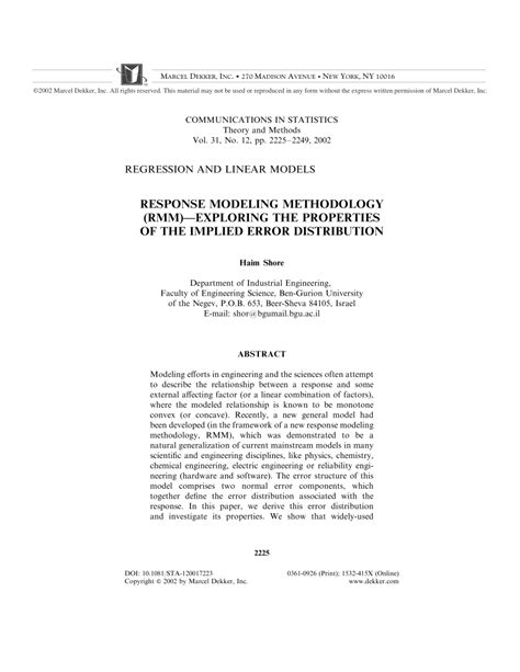 pdf response modeling methodology rmm —exploring the properties of the implied error distribution