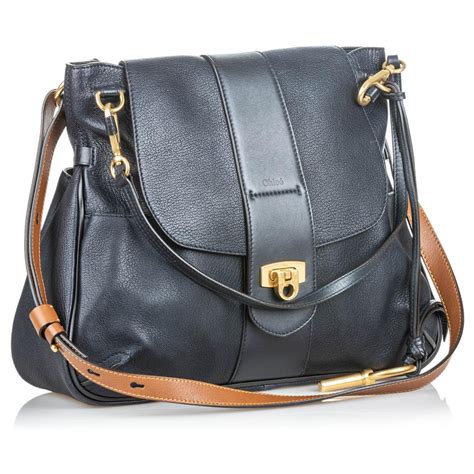 Chloé Chloe Grand sac à bandoulière Lexa en cuir noir ref 140084 Joli