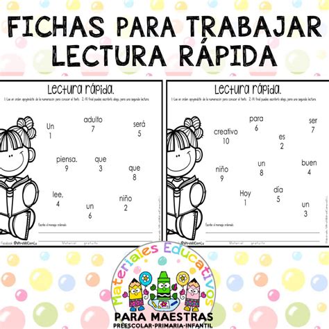 Fichas para Trabajar Lectura Rápida Materiales Educativos para Maestras