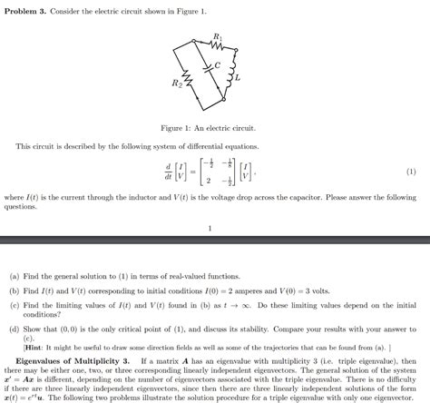 Solved Problem 3 Consider The Electric Circuit Shown In Chegg