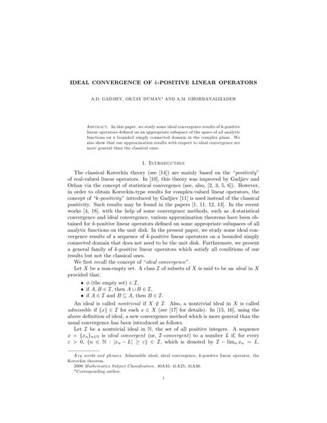 pdf ideal convergence of k positive linear operators
