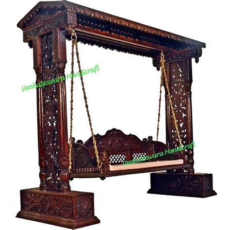 HANDMADE TEAK WOODEN FINE CARVED MAHARAJA SWING INDOOR SWING WITH BRASS