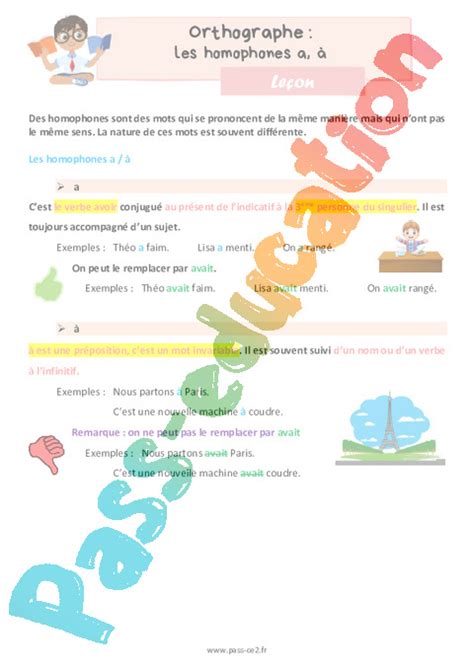 Les homophones grammaticaux a à Cours Leçon d orthographe 3eme