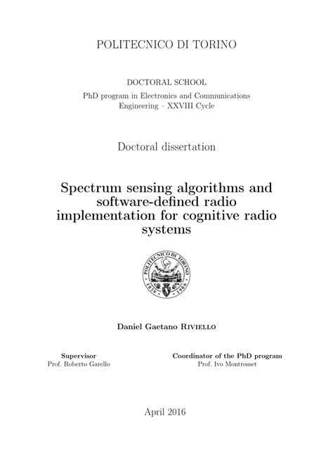 pdf spectrum sensing algorithms and software defined radio implementation for cognitive radio
