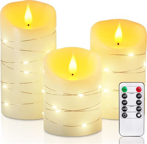 Homemory Velas Sin Llama Con Tira De Luces Paquete De 3 Luces LED