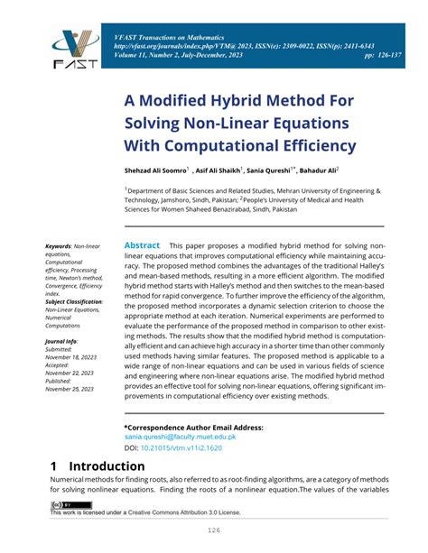 pdf a modified hybrid method for solving non linear equations with computational efficiency