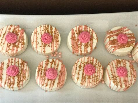 12 Chocolate Covered Oreo Flowers Pink Gold Elegante Wedding Etsy