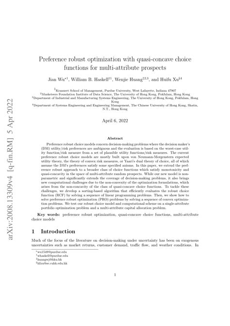 pdf preference robust optimization with quasi concave choice functions for multi attribute