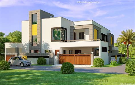 3D Front Elevation 1 Kanal Corner Plot 2 House Design Lahore