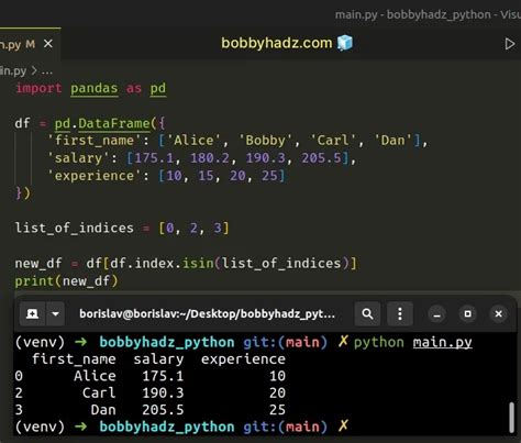 pandas select rows based on a list of indices bobbyhadz