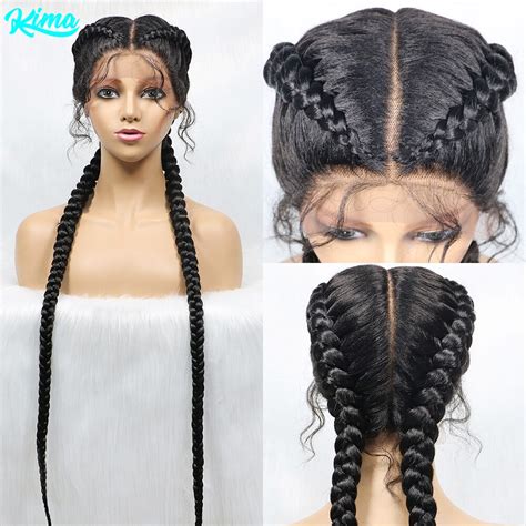 36 Pouces De Long Lace Front Synthétique Perruques Tressées Dentelle