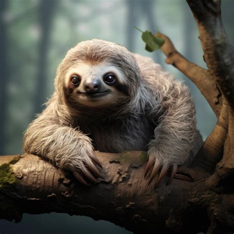 Premium Ai Image Cute Sloth Hanging On Tree Branch With Funny Face