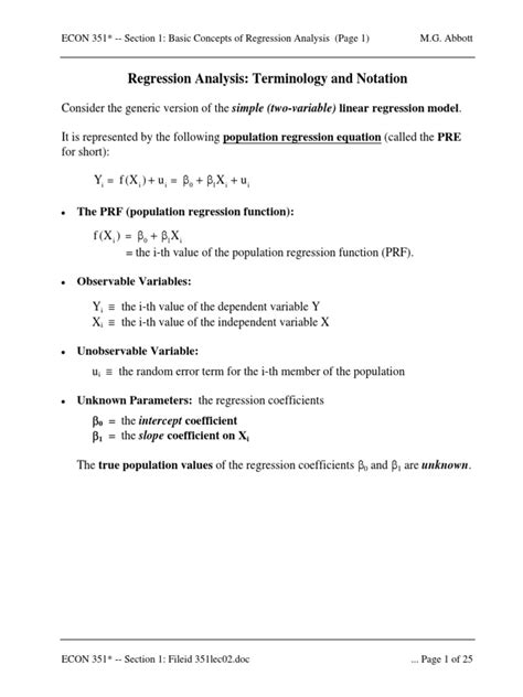 regression analysis terminology and notation the prf population regression function pdf