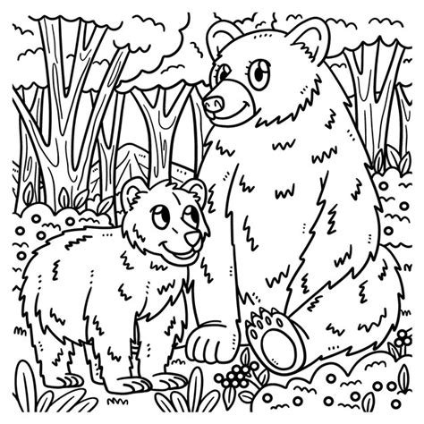 子供のための母クマと赤ちゃんクマのぬりえページ プレミアムベクター