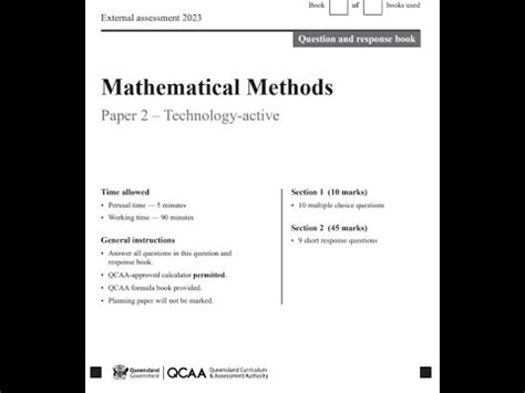 Maths Methods QCAA External Exam 2023 Tech Active Q14 15 YouTube