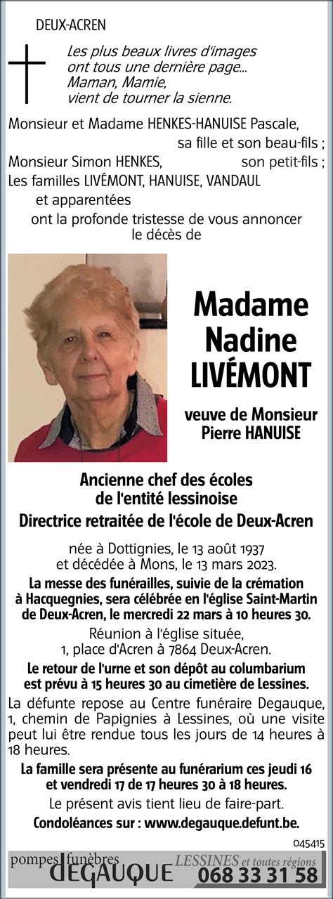 Nadine LIVéMONT 13 03 2023 Avis nécrologique lavenir net