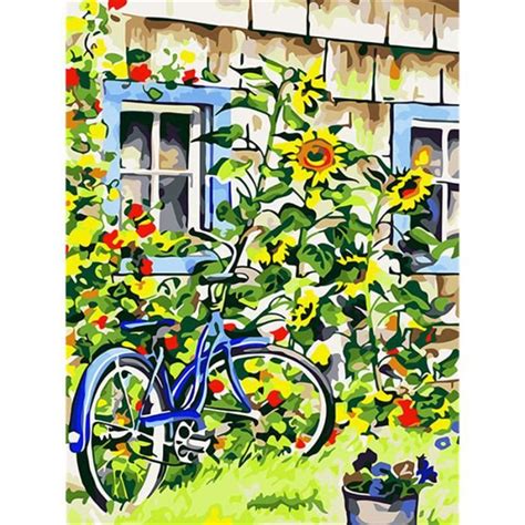 YEESAM ART Peinture par numéros Kits Sans Cadre 30x40cm Arbre Vélo