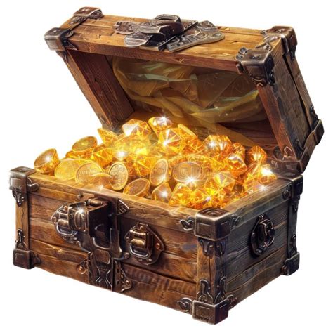 Open Wooden Treasure Chest Overflowing With Golden Coins And Jewels